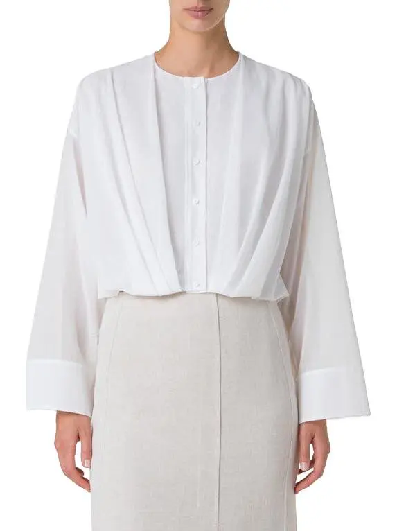 Akris Cotton Voile Crop Button-up Shirt - Pure White