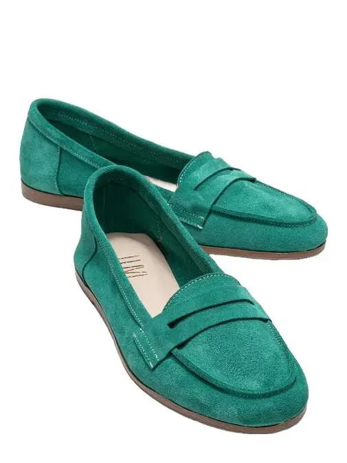 FOREVER & ALWAYS SHOES Dorothy Leather Loafer - Emerald Green Suede Leather