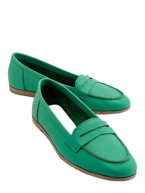 FOREVER & ALWAYS SHOES Dorothy Leather Loafer - Green Leather