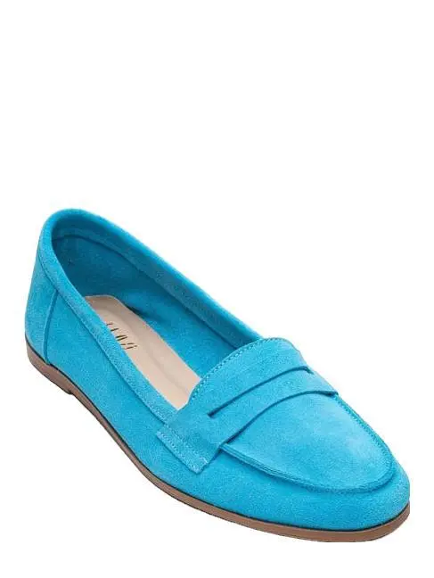 FOREVER & ALWAYS SHOES Dorothy Leather Loafer - Light Blue Suede Leather