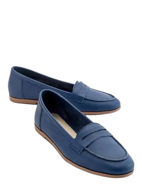 FOREVER & ALWAYS SHOES Dorothy Leather Loafer - Navy Blue Leather