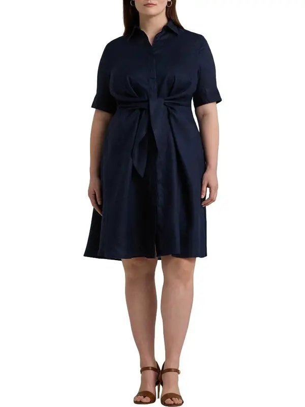 Ralph Lauren Front Tie Linen Shirtdress - Lauren Navy