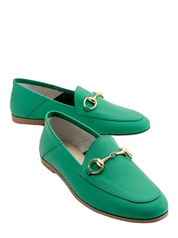 FOREVER & ALWAYS SHOES Forever & Always Penny Leather Horsebit Loafers - Green Leather