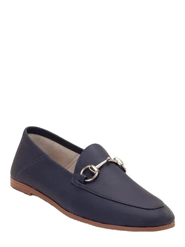 FOREVER & ALWAYS SHOES Forever & Always Penny Leather Horsebit Loafers - Navy Blue Leather
