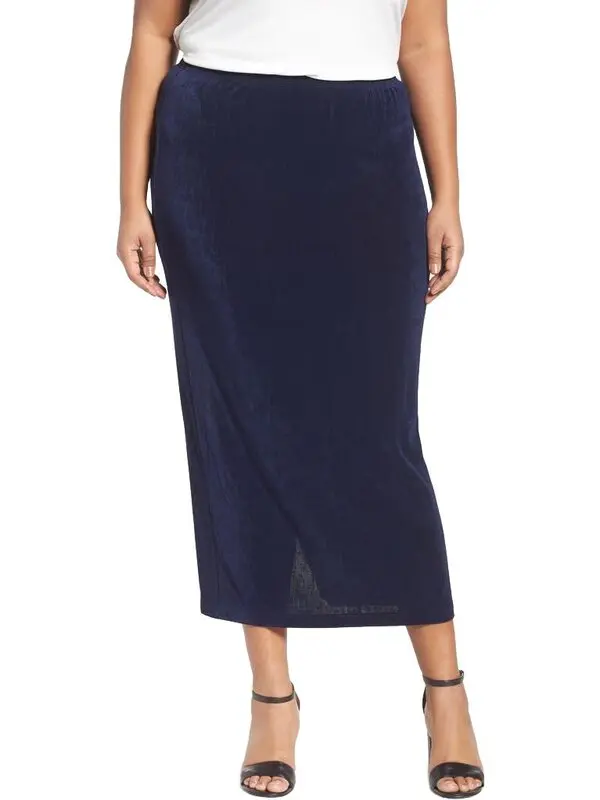 Vikki Vi Stretch Knit Straight Maxi Skirt - Navy