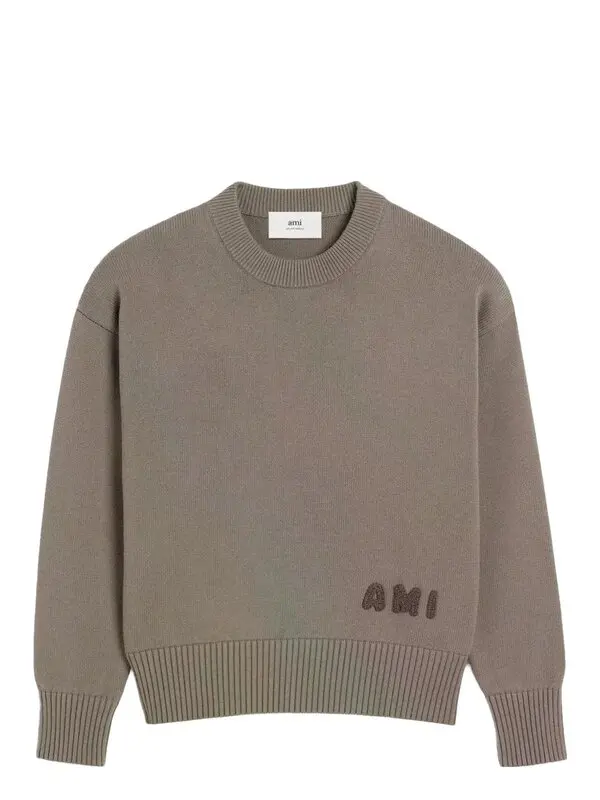 Ami Logo-embroidered Crew-neck Sweater - Grey