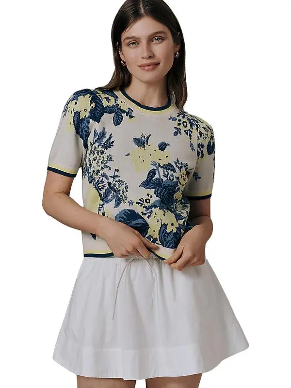 Maeve Puff-sleeve Sweater Tee - Blue Floral