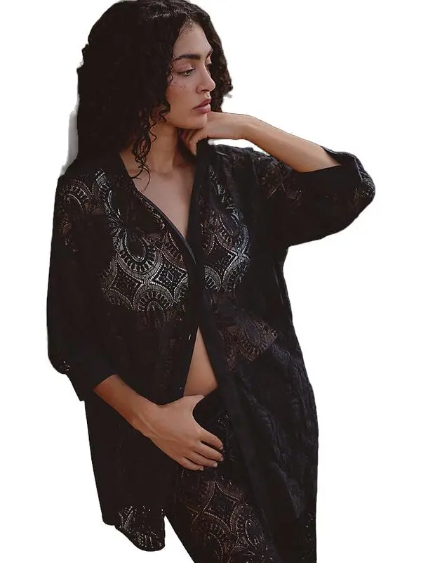 Farm Rio Classic Buttondown Shirt - Black