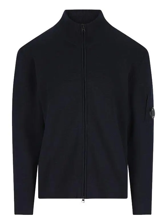 C.P. COMPANY Re-wool Full Zip Cardigan With Lens - Black