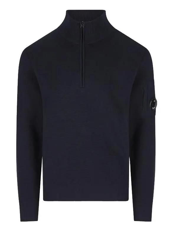 C.P. COMPANY Re-wool Half Zip Sweater With Lens - Black
