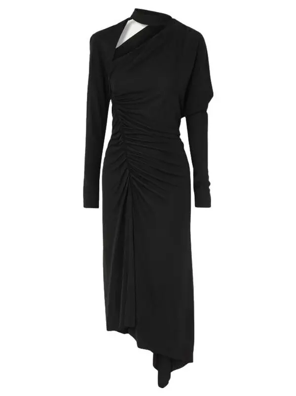 Victoria Beckham Asymmetric Cutout Ruched Midi Dress - Black