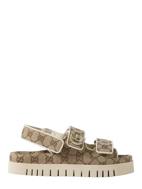 Gucci Marmont Leather-trimmed Canvas-jacquard Platform Sandals - Neutrals