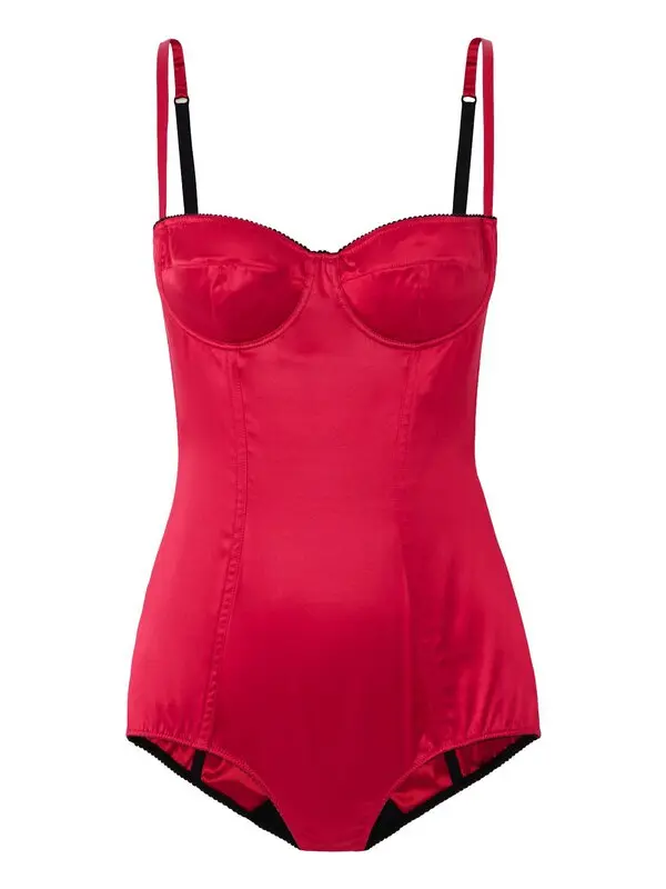 Dolce & Gabbana Underwired Picot-trimmed Stretch-silk Satin Bodysuit - Red