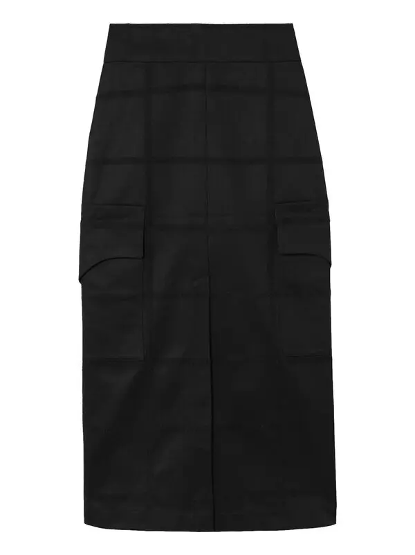 DESTREE Ines Checko Checked Cotton-jacquard Midi Skirt - Black