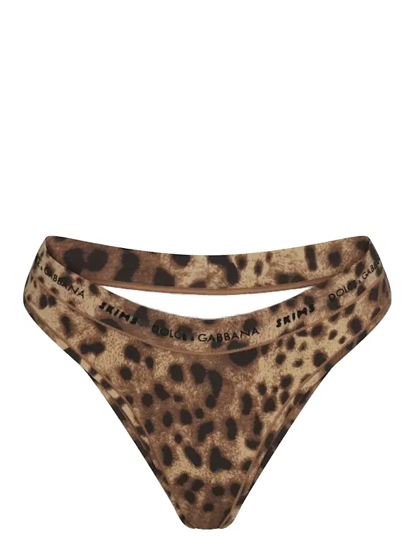 SKIMS X Dolce&gabbana Cotton Jersey Cheeky Tanga - Leopard