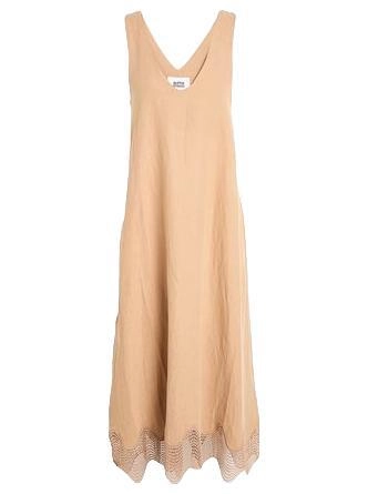 Alpha Studio Maxi Dress In Linen And Viscose - Camel