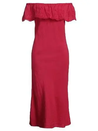 120% Lino Linen Midi Flared Dress - Red