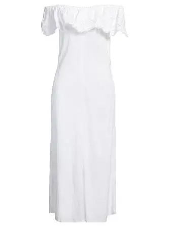 120% Lino Midi Linen Flared Dress - White