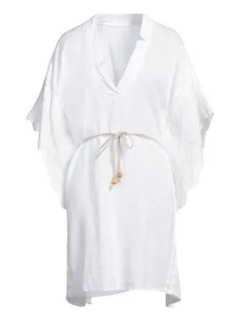 120% Lino Linen Mini Kaftan Dress With Lace - White