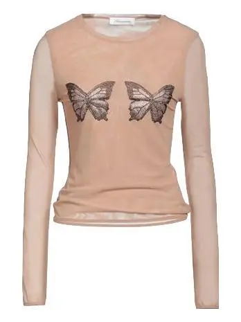Blumarine Tulle Top With Appliqués - Beige