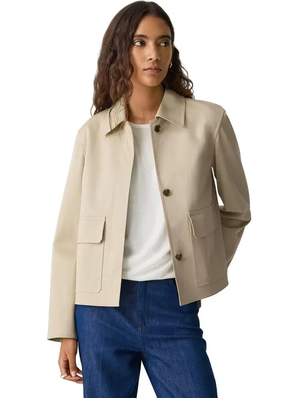 Theory Boxy Cotton Gabardine Jacket - Soft Taupe