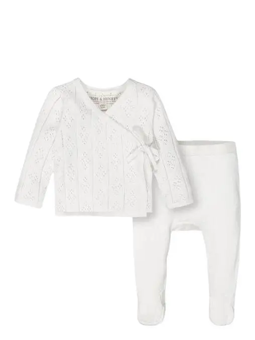 HOPE & HENRY Baby Organic Pointelle Sweater And Legging Set - Soft White Pointelle