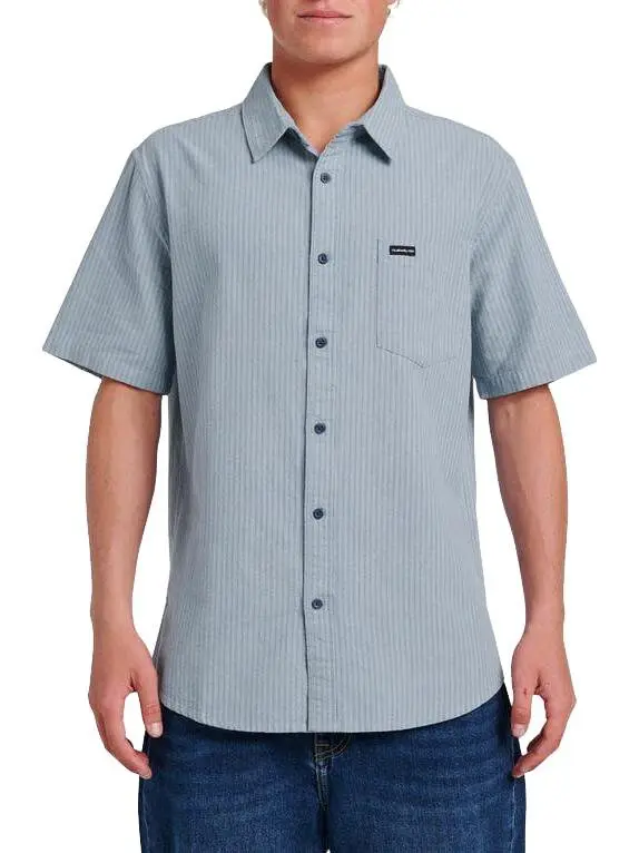 Quiksilver Oxford Stripe Classic Short Sleeve Button-up Shirt - Ashley Blue
