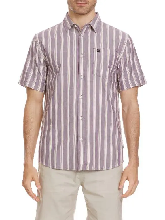 Quiksilver Oxford Stripe Classic Short Sleeve Button-up Shirt - Sunset Purple