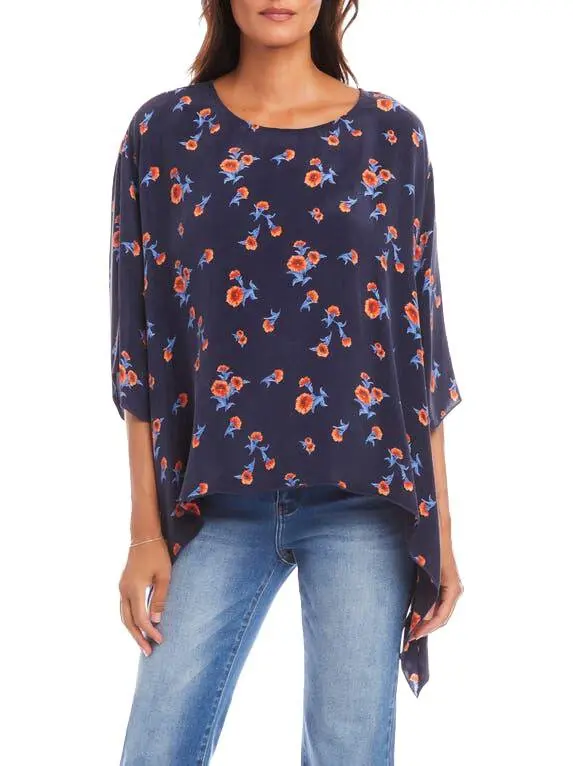 Karen Kane Floral Print Flare Hem Top - Navy Print