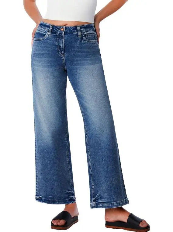 HINT OF BLU Clever High Waist Wide Leg Jeans - New Orleans Blue
