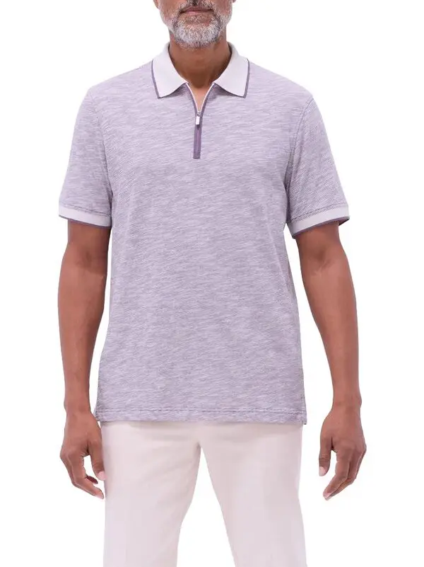 Bugatchi Cotton & Linen Quarter Zip Polo - Plum