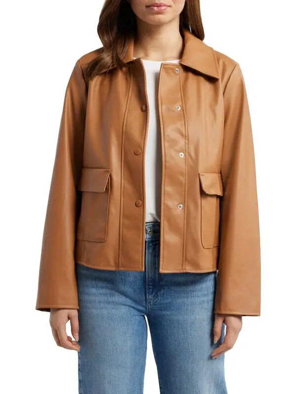 Sam Edelman Faux Leather Swing Jacket - Saddle