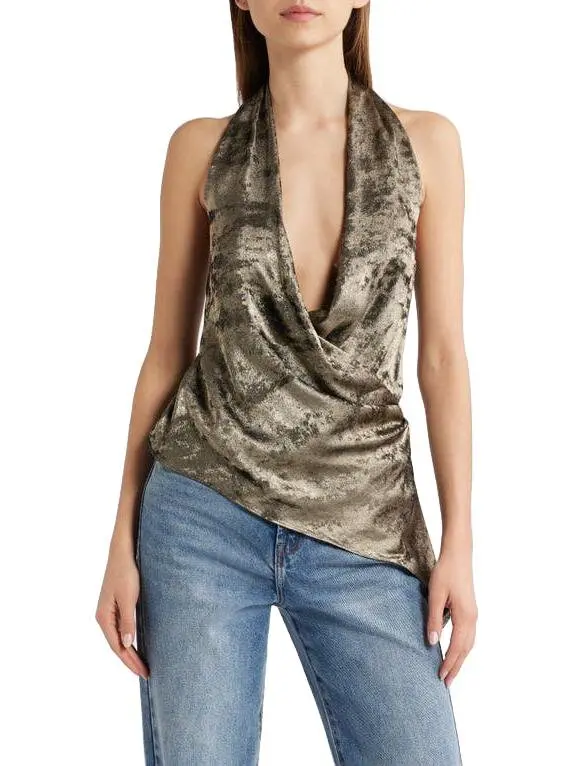 MISTRESS ROCKS Drape Metallic Halter Top - Gold