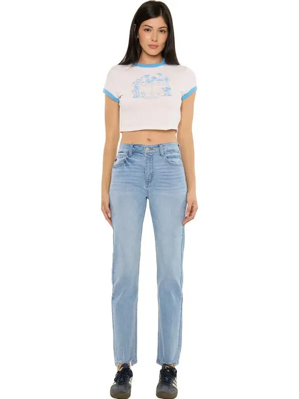 KANCAN High Rise Straight Leg Jeans - Medium Wash