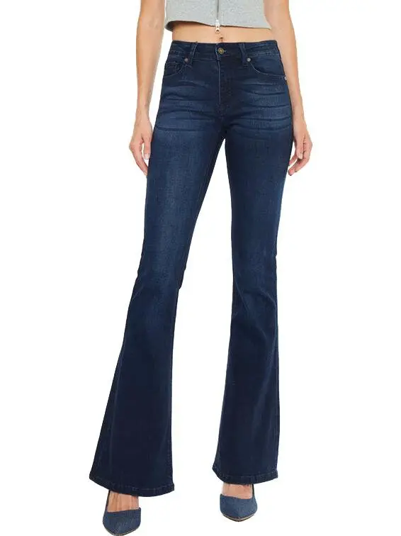 KANCAN Trisha Mid Rise Flare Jeans - Dark Wash