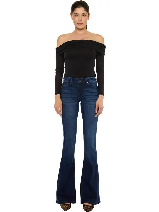 KANCAN Trisha Mid Rise Flare Jeans - Dark Wash