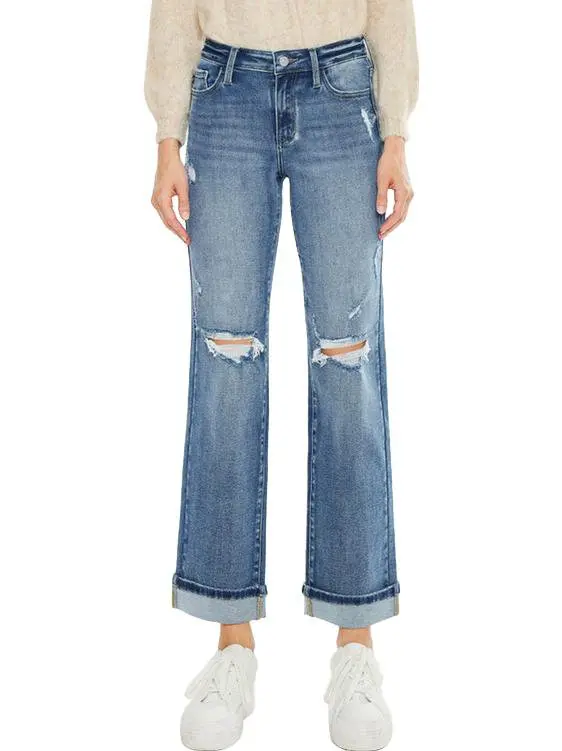 KANCAN Carrie Mid-rise Straight Leg Jeans - Medium Wash