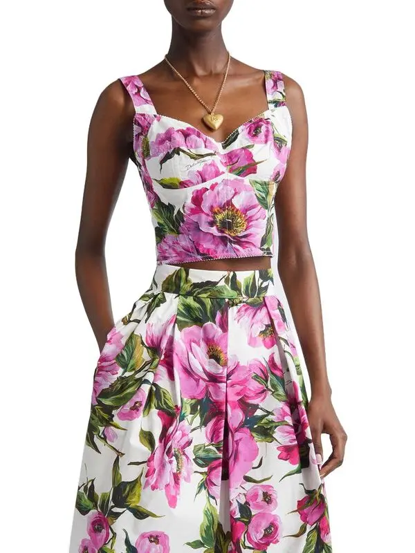Dolce & Gabbana Peony Print Bustier Top - Ha5kr Peonie Fuxia F.bco