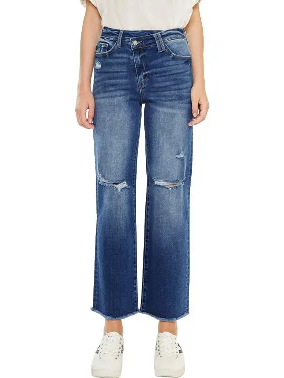 KANCAN Mollie High Rise 90's Criss Cross Jeans - Dark Wash