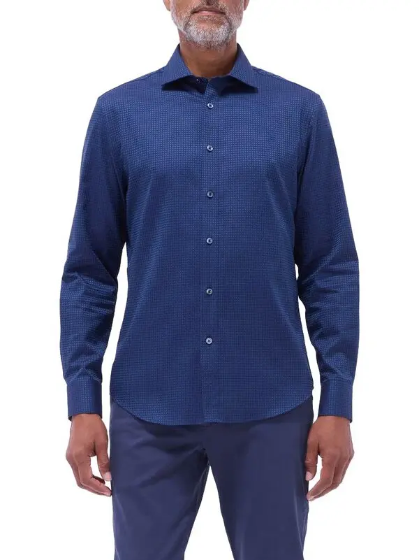 Bugatchi Axel Shaped Fit Jacquard Button-up Shirt - Indigo