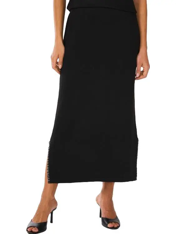 Vince Camuto Whipstitch Midi Skirt - Rich Black