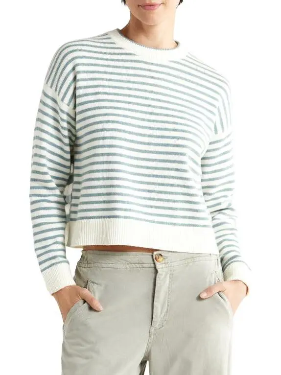 Marine Layer Suki Stripe Cotton Crewneck Sweater - Topaz Stripe