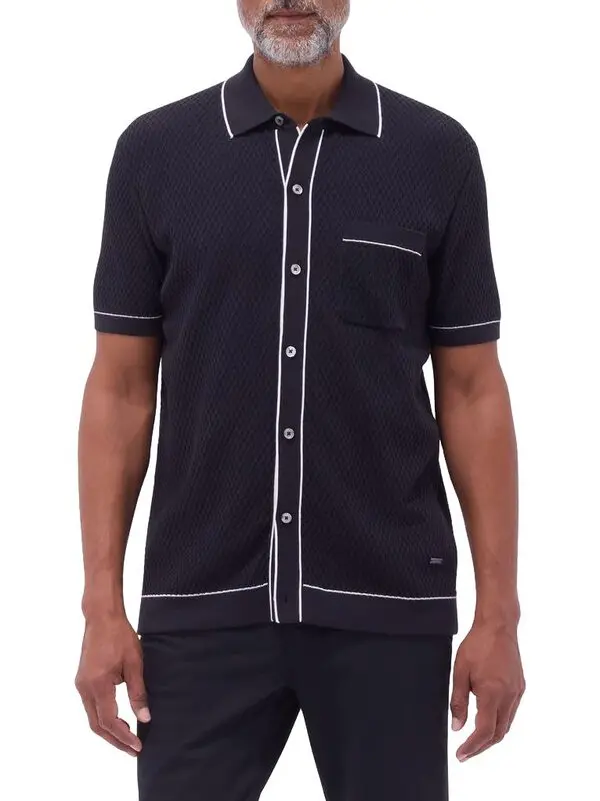 Bugatchi Short Sleeve Button-up Sweater - Black