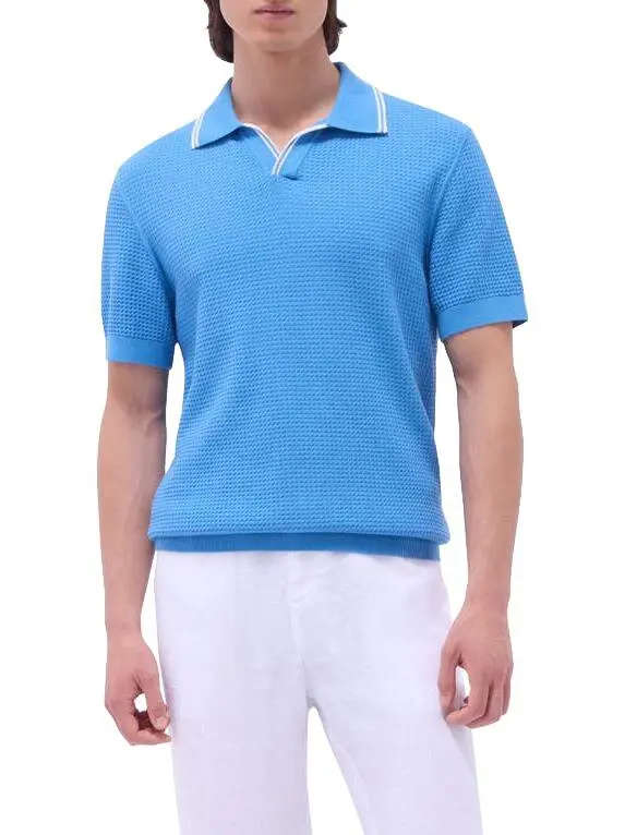 Bugatchi Tipped Johnny Collar Short Sleeve Sweater - Classic Blue