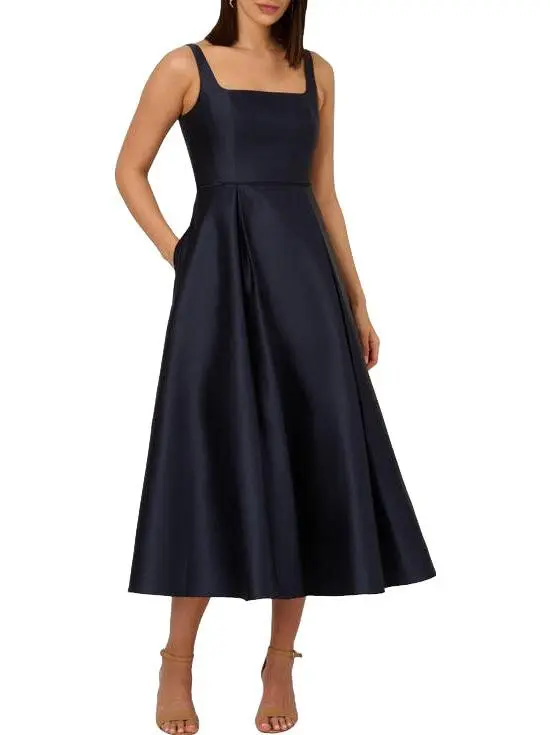 Adrianna Papell Mikado A-line Cocktail Dress - Midnight