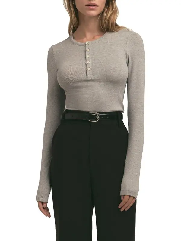 FAVORITE DAUGHTER Long Sleeve Ribbed Henley - Heather Grey