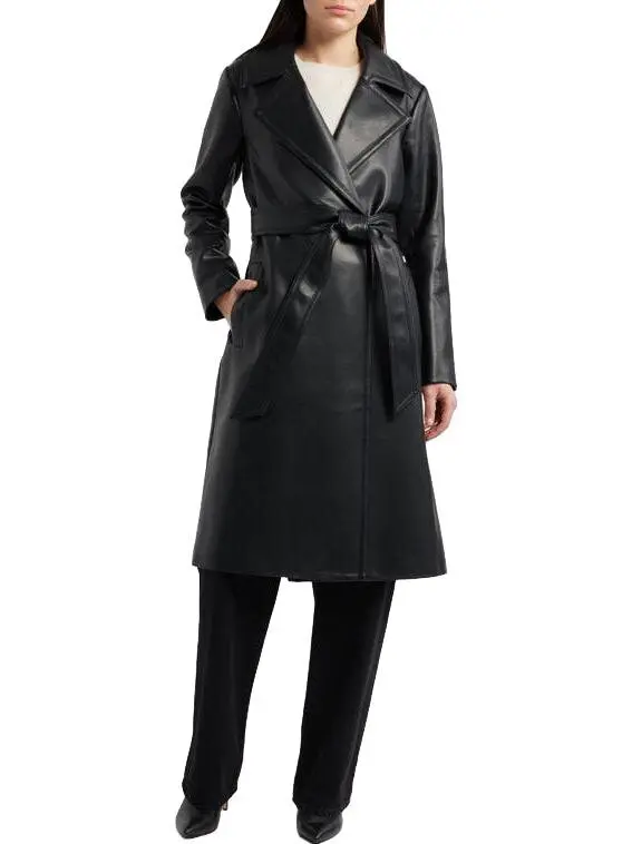 Michael Kors Long Faux Leather Trench Coat - Black