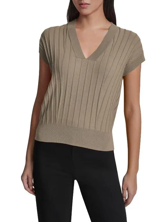 Dkny Ribbed Short Sleeve Sweater - Light Fatigue