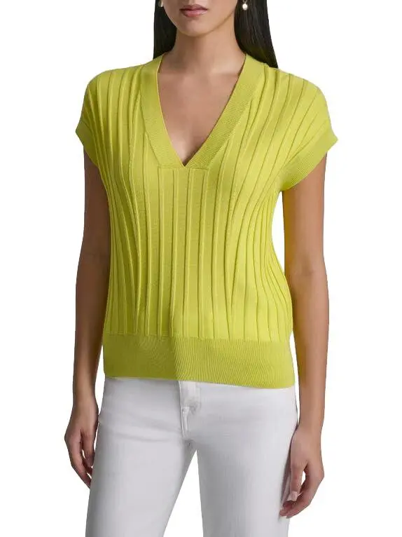 Dkny Ribbed Short Sleeve Sweater - Limeade