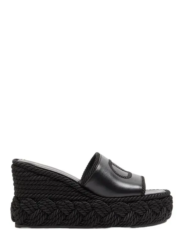 Valentino Garavani Vlogo Torchon Wedge Slides - Black
